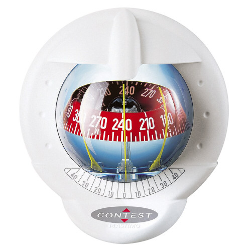 Plastimo Contest 101 White Compass - Vertical Bulkhead - Conical Card Red