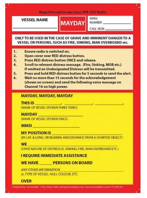 Emergency Mayday Card | CH Marine