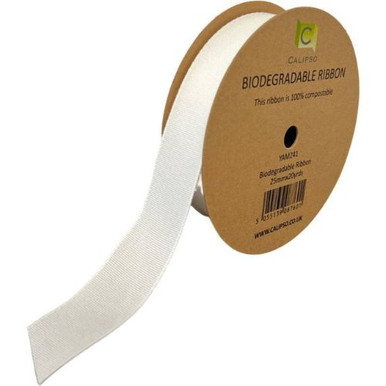 White Biodegradable Ribbon - 25mm x 18m (1)