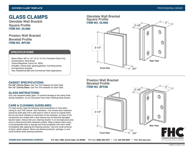BFC90 - FHC Preston Beveled Glass Clamp - Compare to P190S