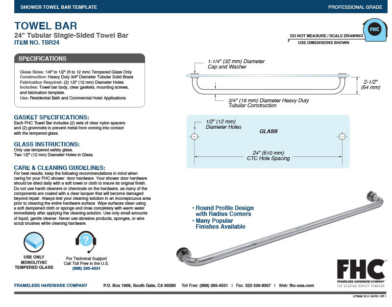 TBR24 - FHC 24" Tubular Single-Sided Towel Bar - Compare to BM24, TB24SMSW