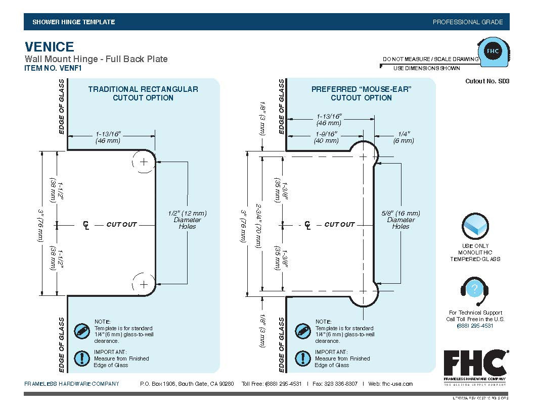 VENF1 - FHC Venice Series Wall Mount Hinge - Full Back Plate - Compare ...