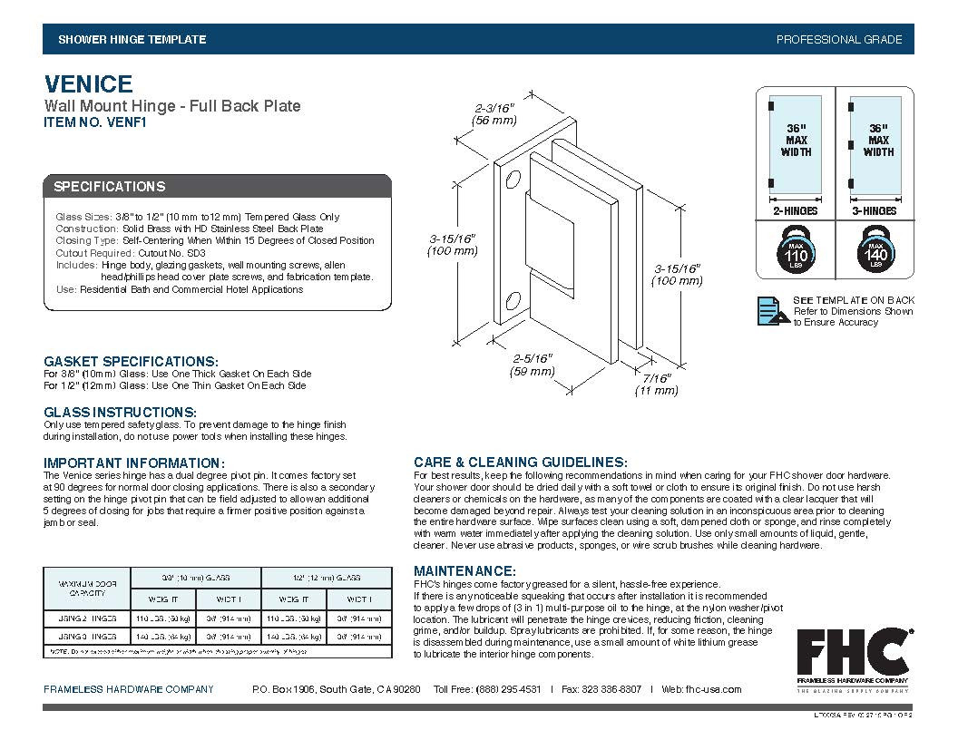 VENF1 - FHC Venice Series Wall Mount Hinge - Full Back Plate - Compare ...