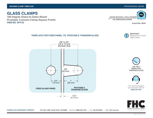 SPT1G - FHC Square 180 Deg Glass-To-Glass Pivotable Transom Clamp ...