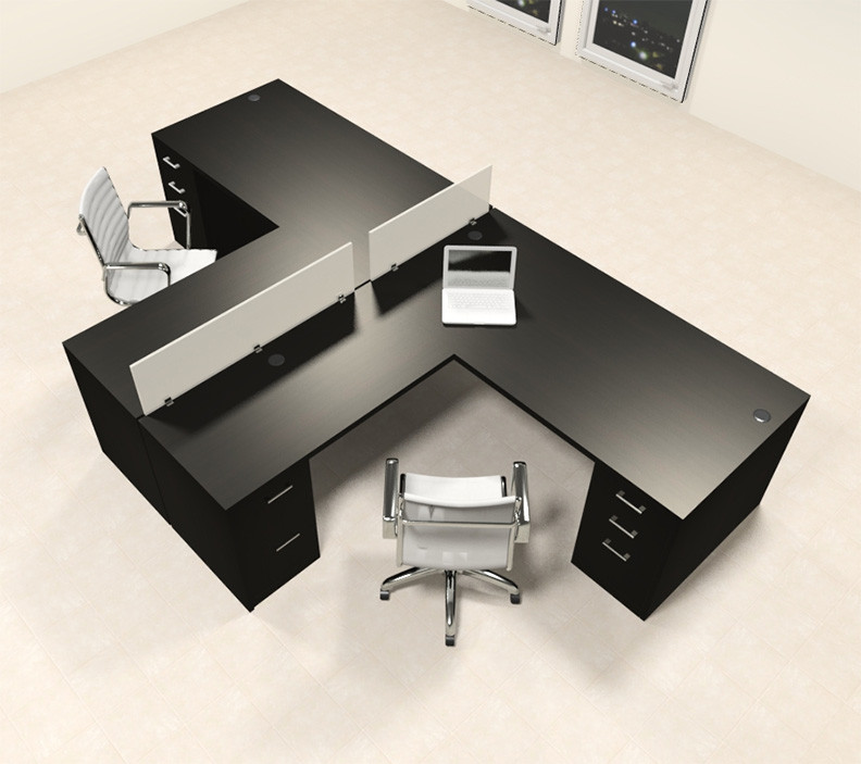 Two Person L Shaped Modern Divider Office Workstation Desk Set, #CH-AMB ...