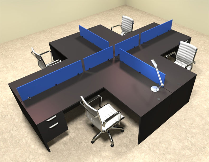 Four Person Blue Divider Office Workstation Desk Set, #OT-SUL-FPB44 ...