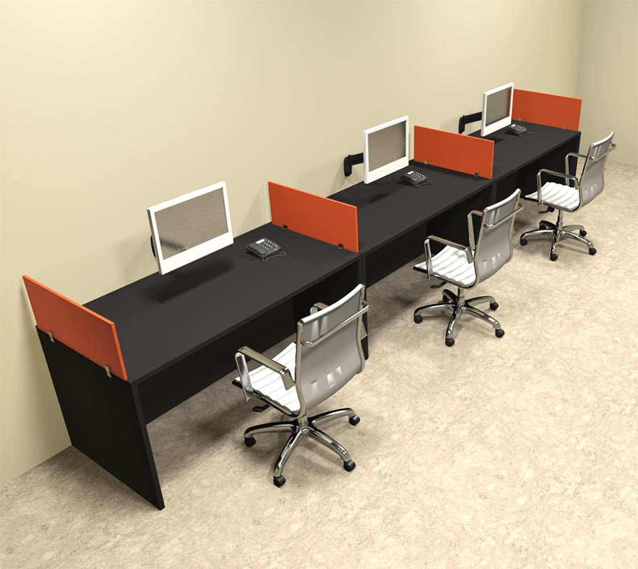 Three Person Orange Divider Office Workstation Desk Set, #OT-SUL-SPO8 ...