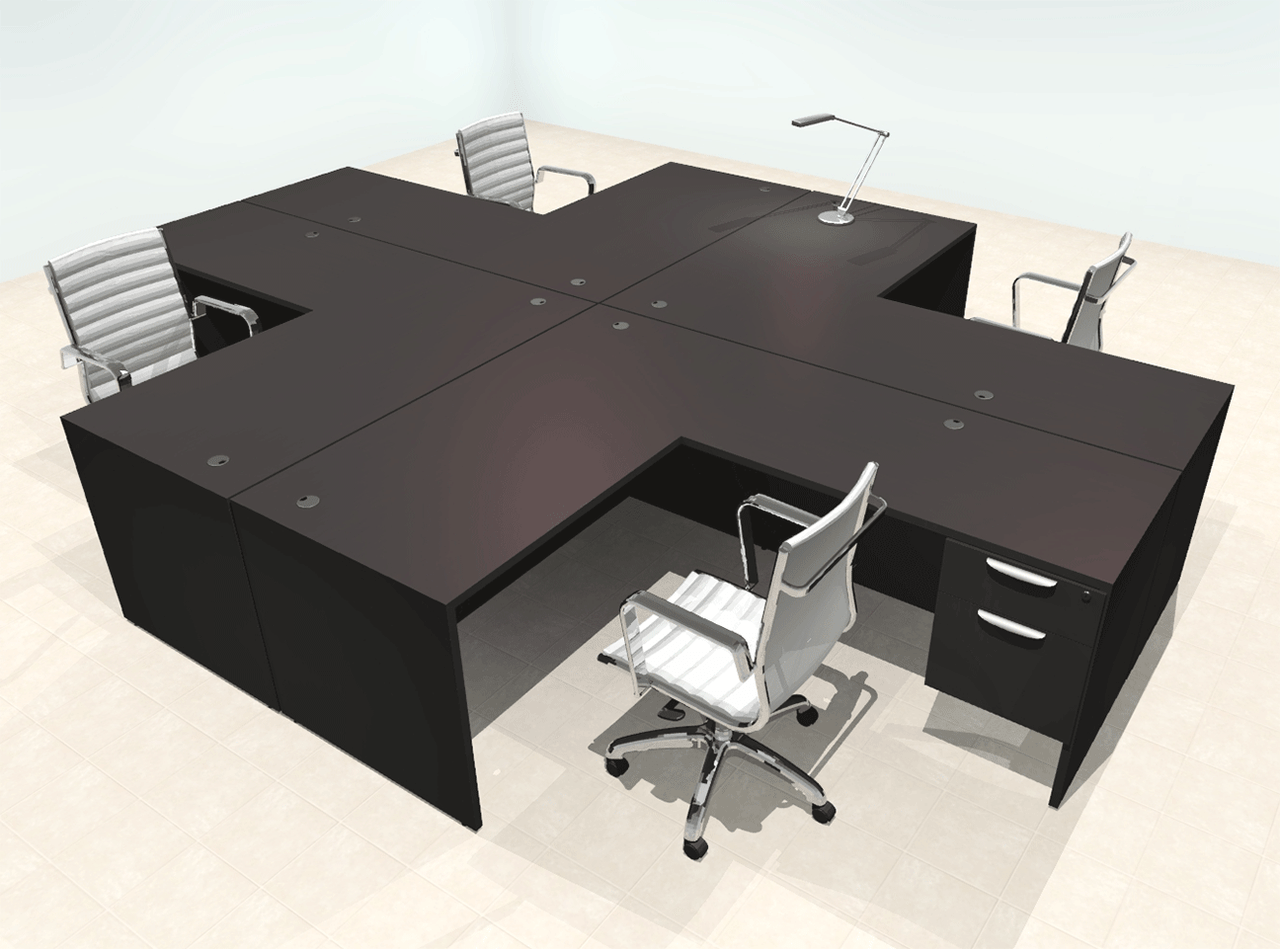 Four Person Modern Office Workstation Desk Set, #OT-SUL-FPN44 - H2O ...