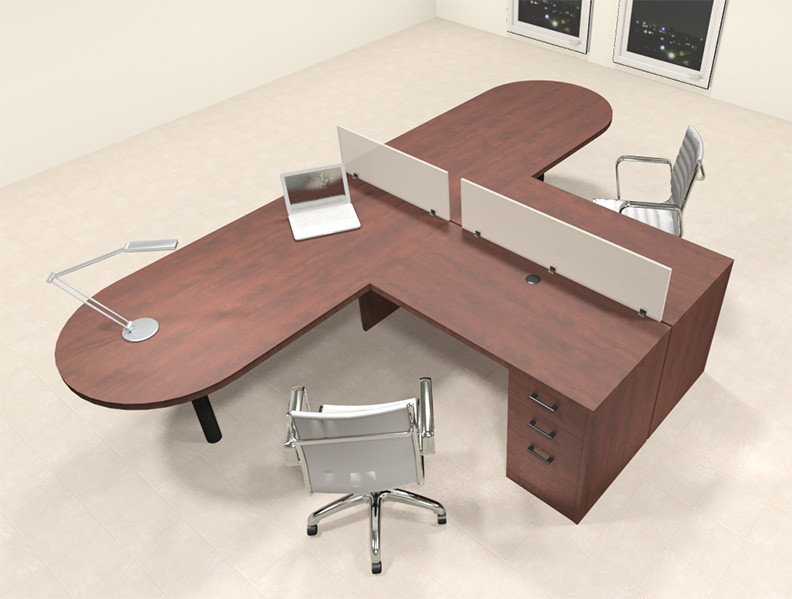 Two Person L Shaped Modern Divider Office Workstation Desk Set, #CH-AMB ...
