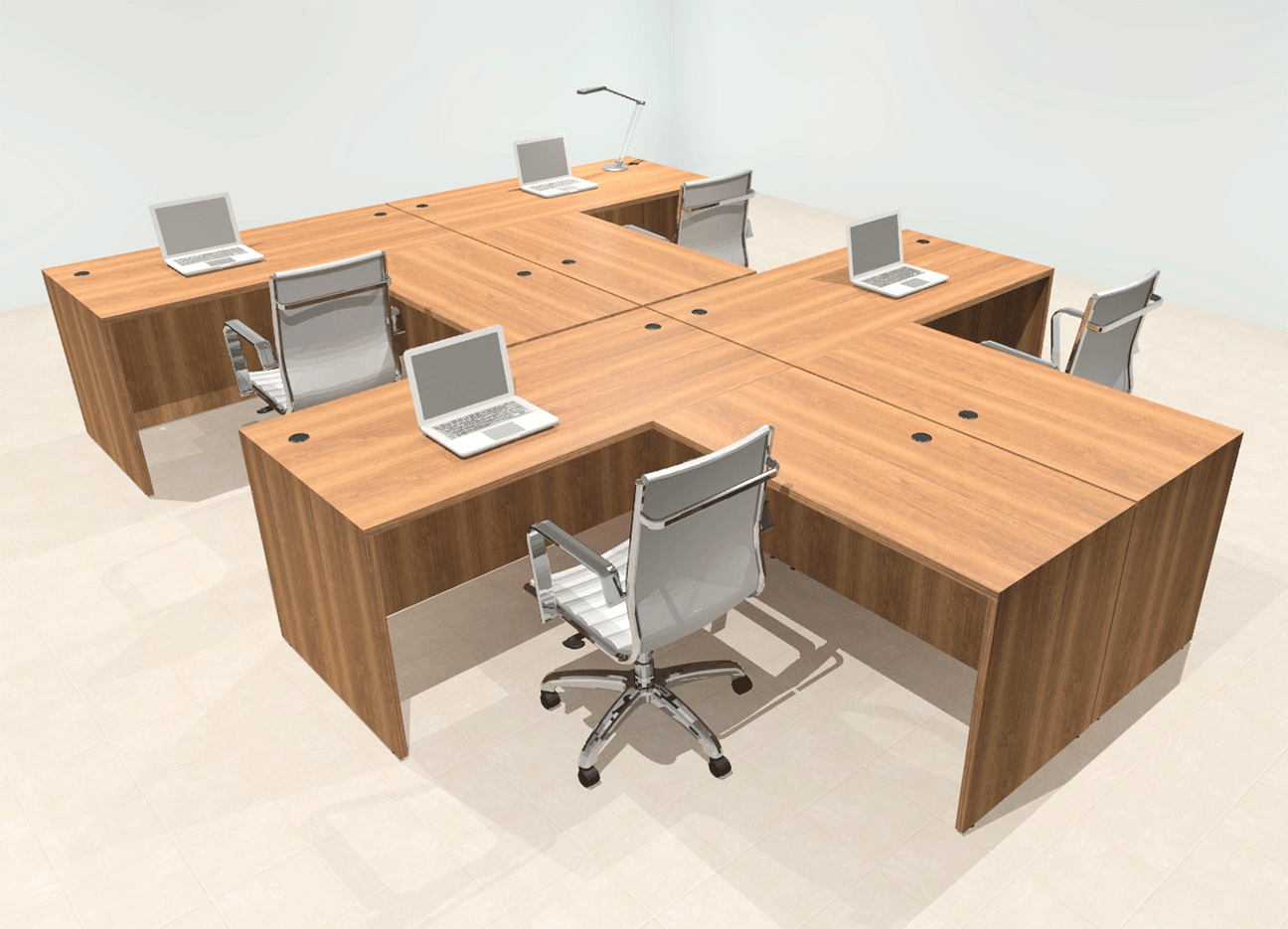 Four Person Modern Office Workstation Desk Set, #OT-SUL-SPN45 - H2O ...