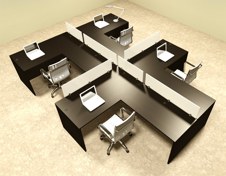 Four Person L Shaped Divider Office Workstation Desk Set, #OT-SUL-SP48 ...