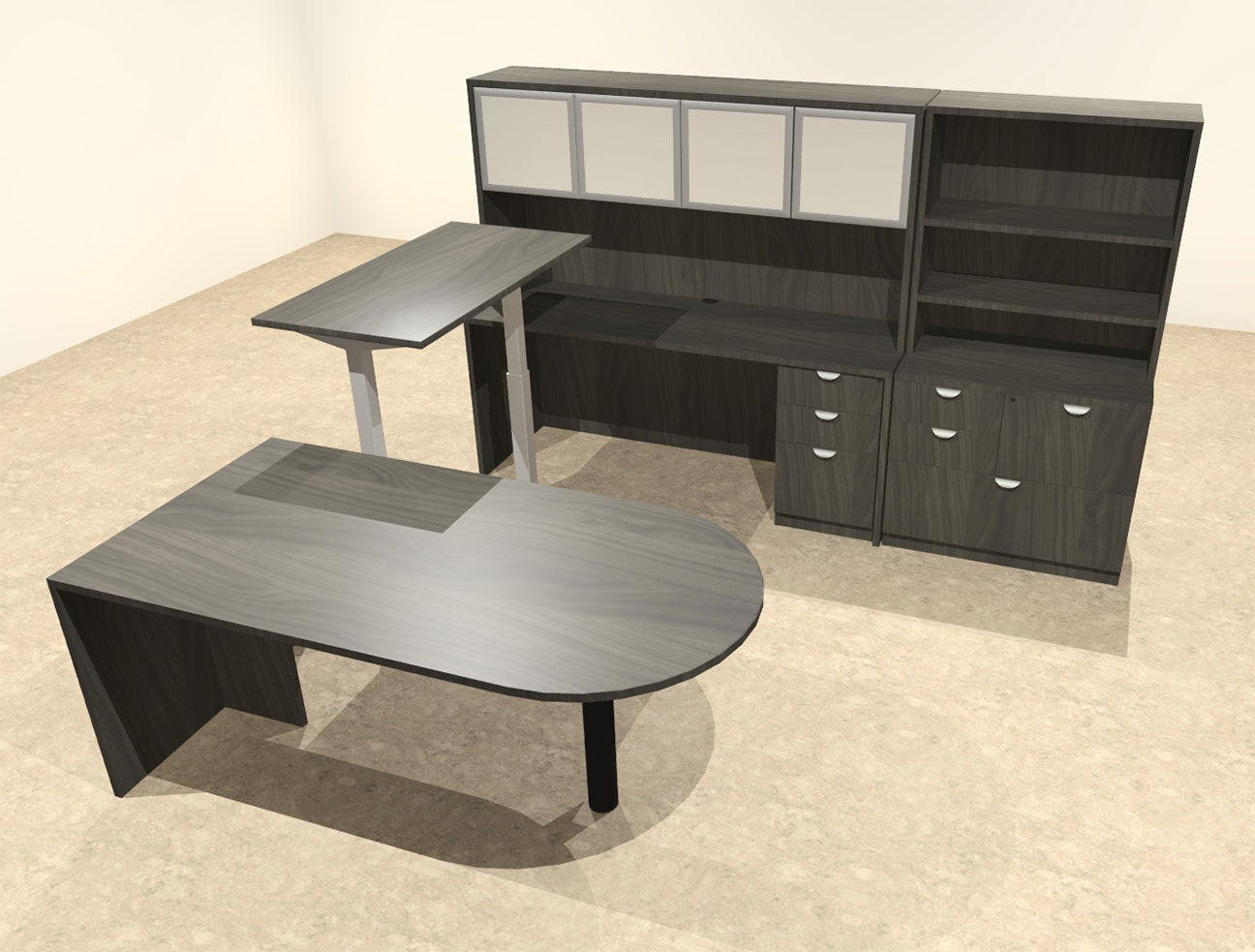 7PC U Shape Modern Executive Office Desk w Height Adjustable Desk OT SUL UH65 H2O Furniture