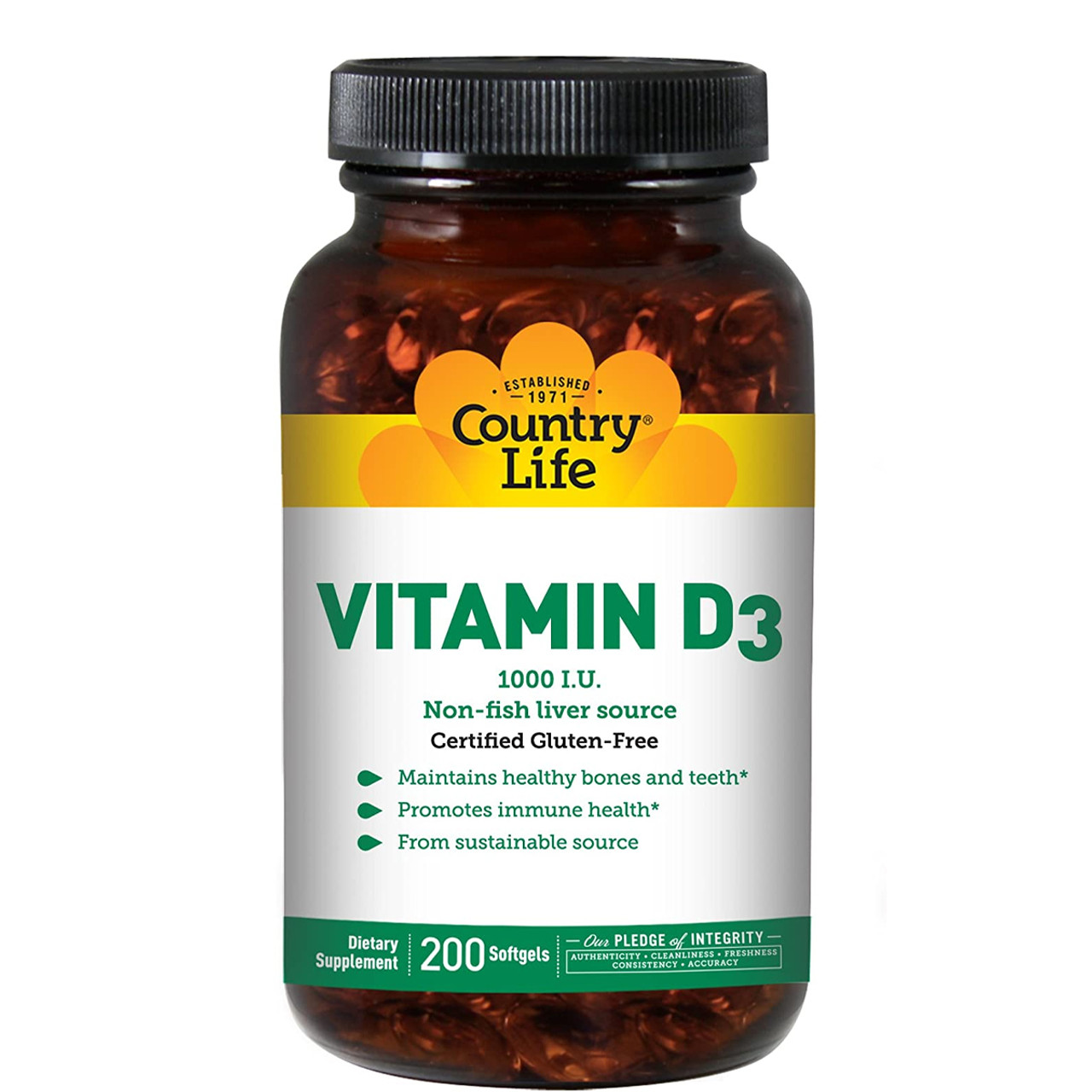 VITAMIN D3 25 MCG (1000 IU) 200 SOFTGELS Country Life