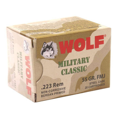 Wolf Military Classic 223 Remington Ammo 55 Grain FMJ Steel Case