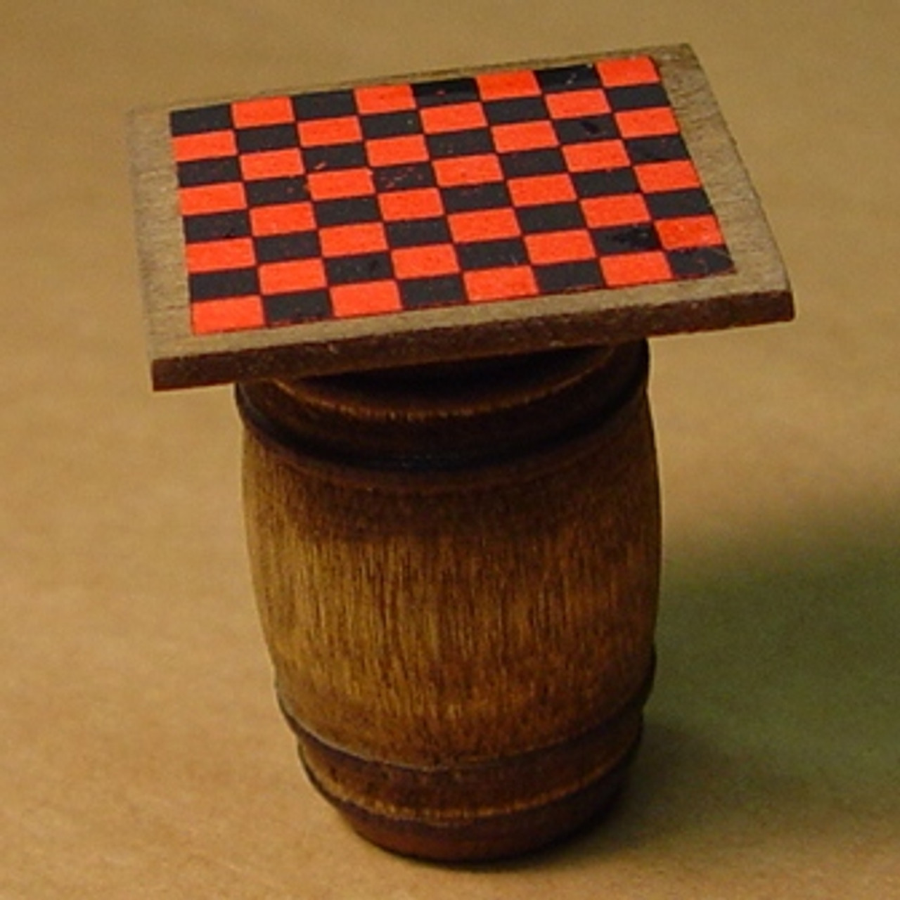 Checkboard Top Barrel - Jeepers Dollhouse Miniatures