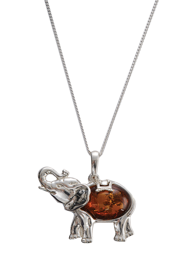 Sterling Silver & Amber Elephant Pendant