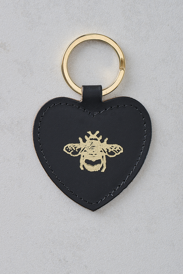 Leather Heart Bee Key Ring