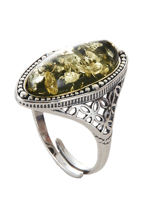 Green Amber Adjustable Ring