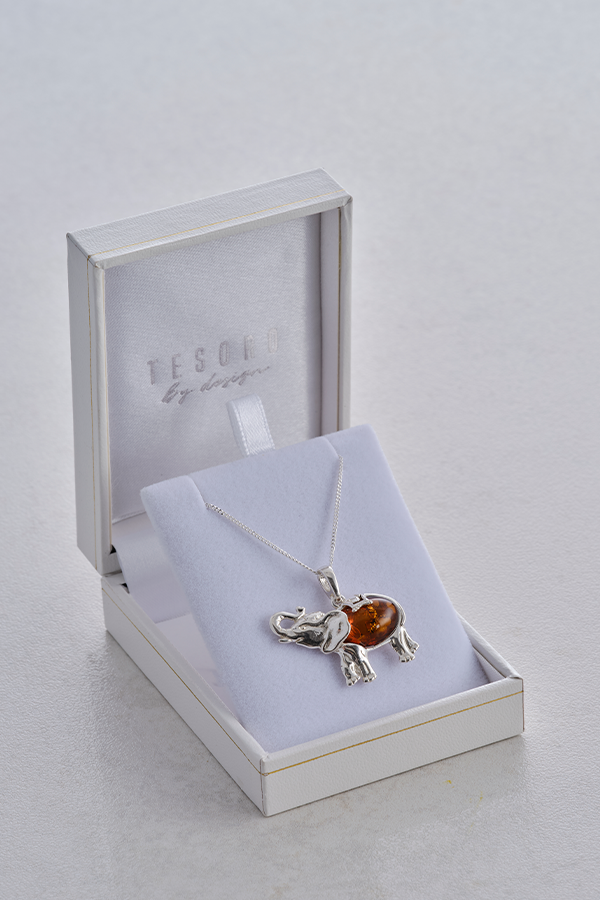 Sterling Silver & Amber Elephant Pendant