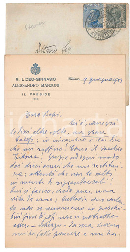1923 MILANO Lettera Carlo STEINER preside Liceo