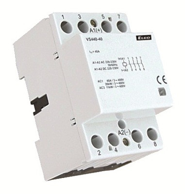CONTACTOR, 4 POLE, 40A-AC1 230V AC/DC 3 MODULE WIDE, DIN MOUNTING