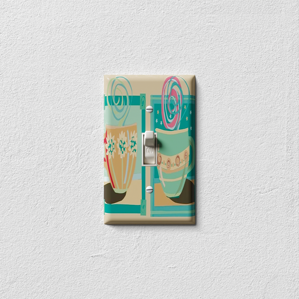 Retro Coffee Mugs Decorative Light Switch Plate Cover - Snazzy Switch