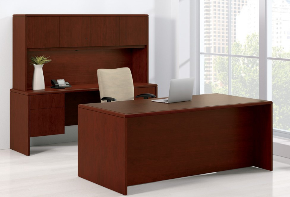 National Arrowood Laminate 3/4 Double Pedestal Desk with Optional ...