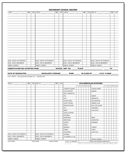 Permanent Record Cards (11MPRR) - Supreme School Supply
