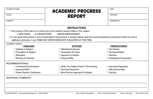 School Books & Forms - Progress Reports - Supreme School Supply