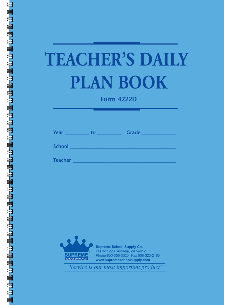 Teachers Daily Plan Book - 2 Part (4222D) - Supreme School Supply