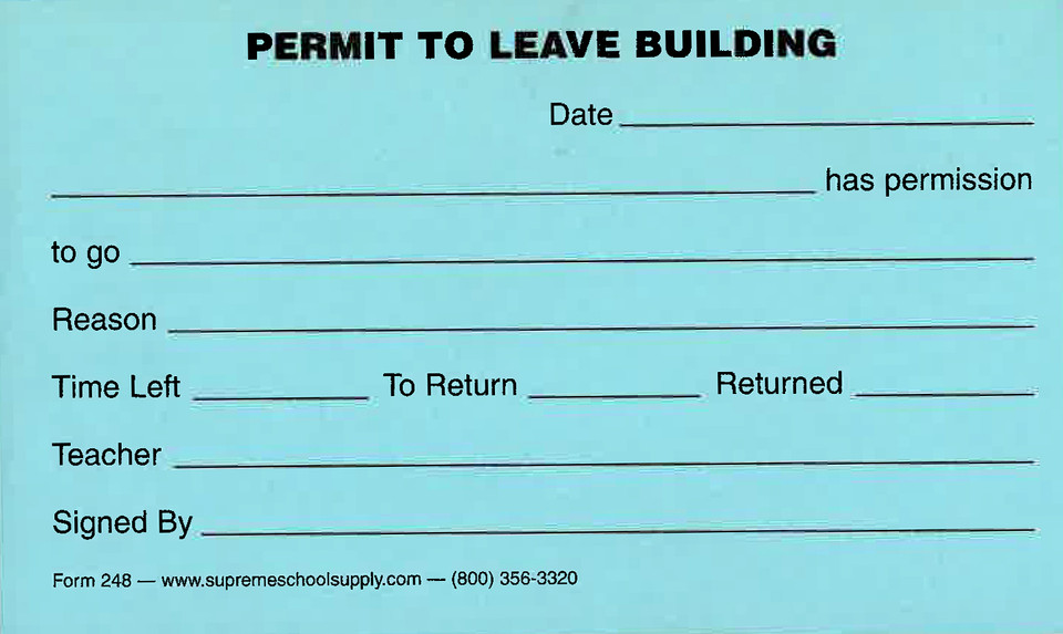Permit To Leave Building (248) - Supreme School Supply