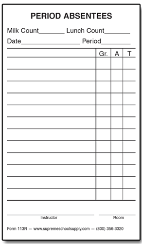 Period Absentees Lunch Count (113R) - Supreme School Supply