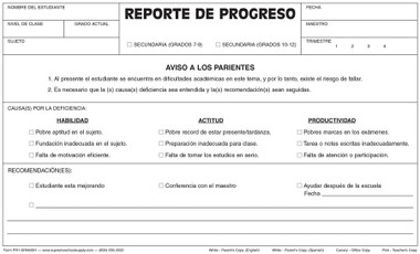 Progress Report, 4 Part (PR1-SPANISH) - Supreme School Supply