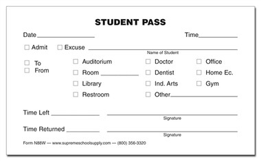 Student Pass, Destination Checkbox (N88W) - Supreme School Supply