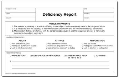 Deficiency Report, Triplicate (DR-1) - Supreme School Supply