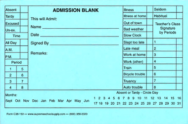 Admission Slip (C38-150) - Supreme School Supply