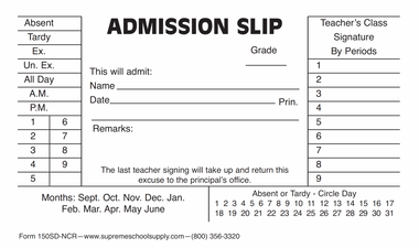 NCR Duplicate Admit Slips (150SD-NCR) - Supreme School Supply