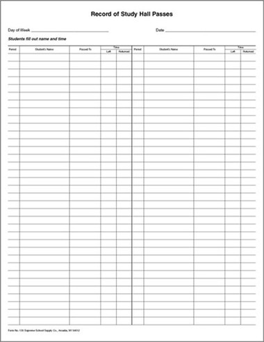 Study Hall Pass Record (135) - Supreme School Supply