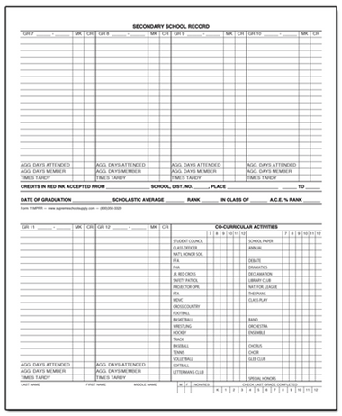 Permanent Record Cards (11MPRR) - Supreme School Supply