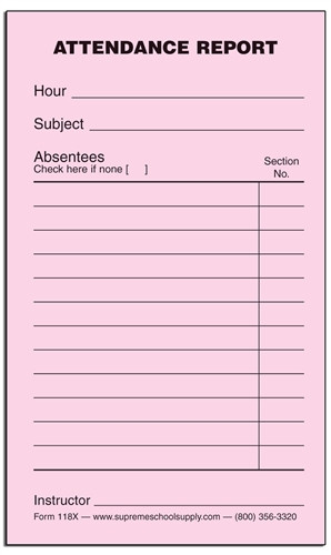 Attendance Report, Pink (118X) - Supreme School Supply