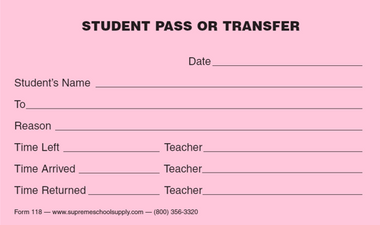 Student Pass or Transfer (118) - Supreme School Supply