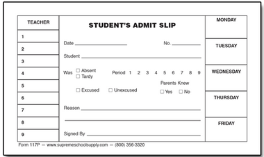 Student's Admit Slip (117P) - Supreme School Supply