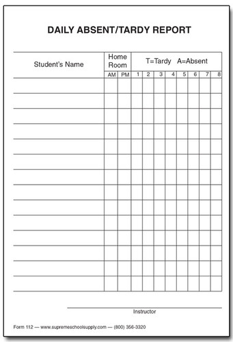 Daily Absent Report (112) - Supreme School Supply