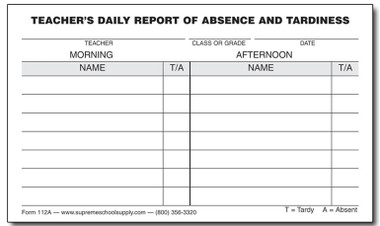 Daily Absent / Tardy Report (112A) - Supreme School Supply