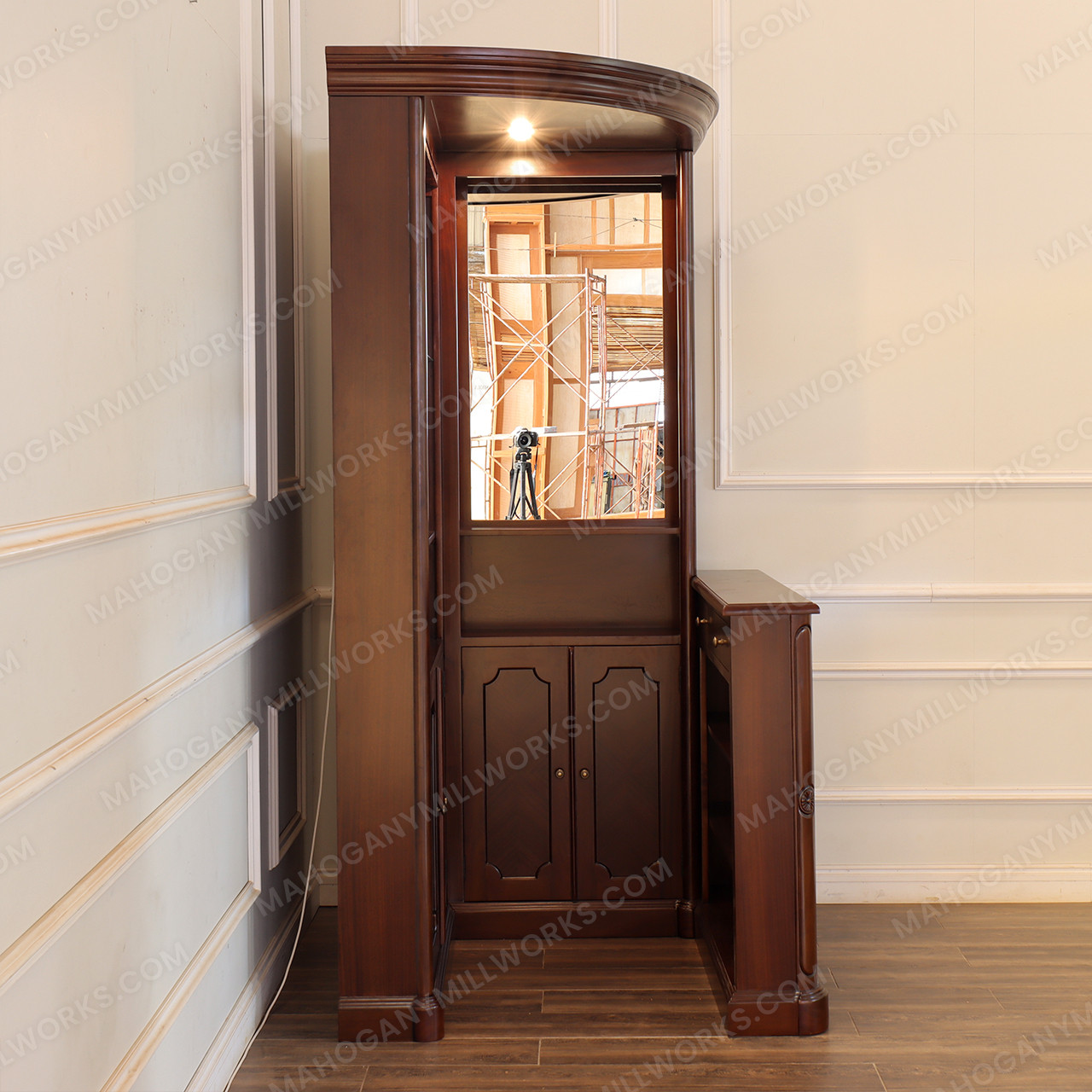 Custom Mahogany Inlay Corner Canopy Pub Bar Set 45" | Mahogany Millworks