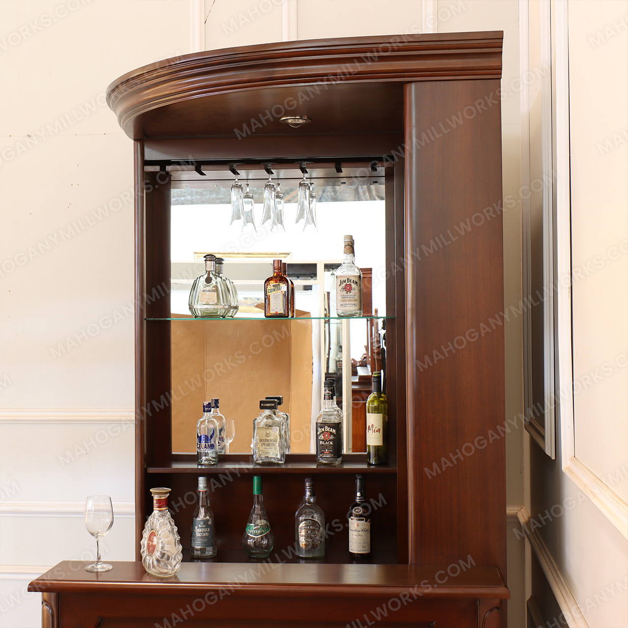 Custom Mahogany Inlay Corner Canopy Pub Bar Set 45" | Mahogany Millworks