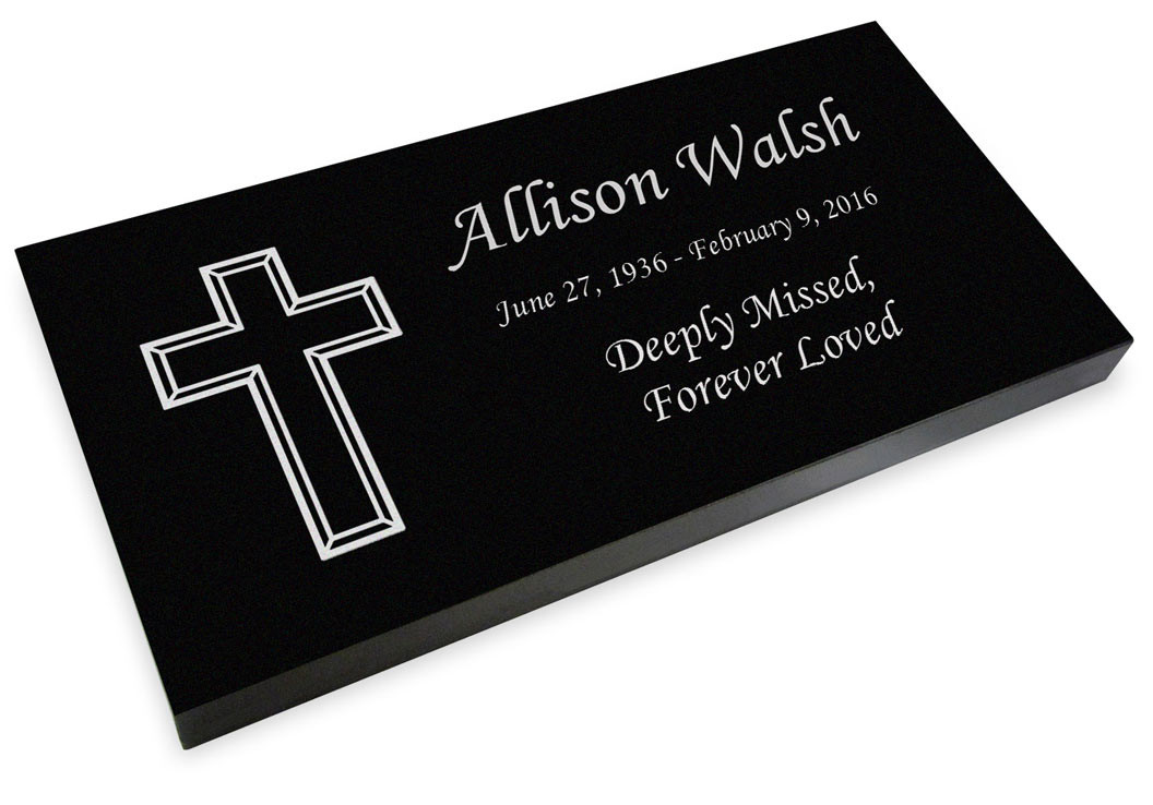 Simple Cross Grave Marker Black Granite Engraved Memorial Headstone
