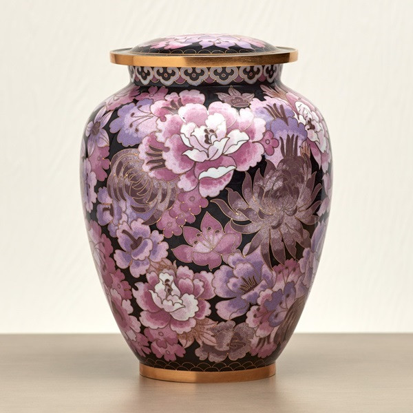 Pink Floral Cloisonne Cremation Urn