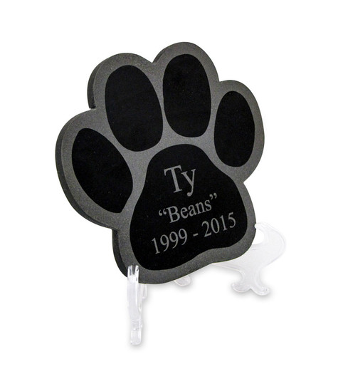 Paw Print Laser-Engraved Black Granite Memorial Plaque - Large