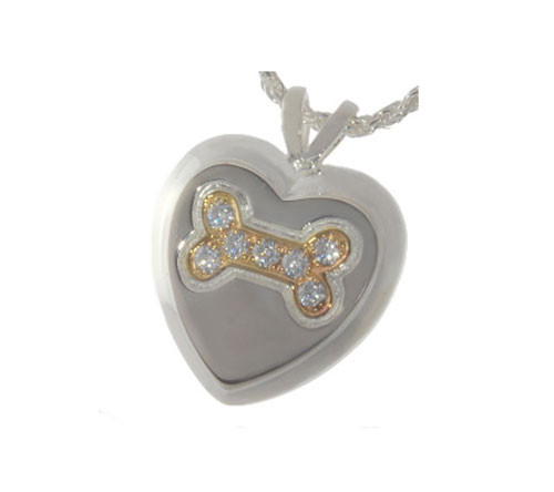 Stone Dog Bone Heart Cremation Jewelry in Sterling Silver